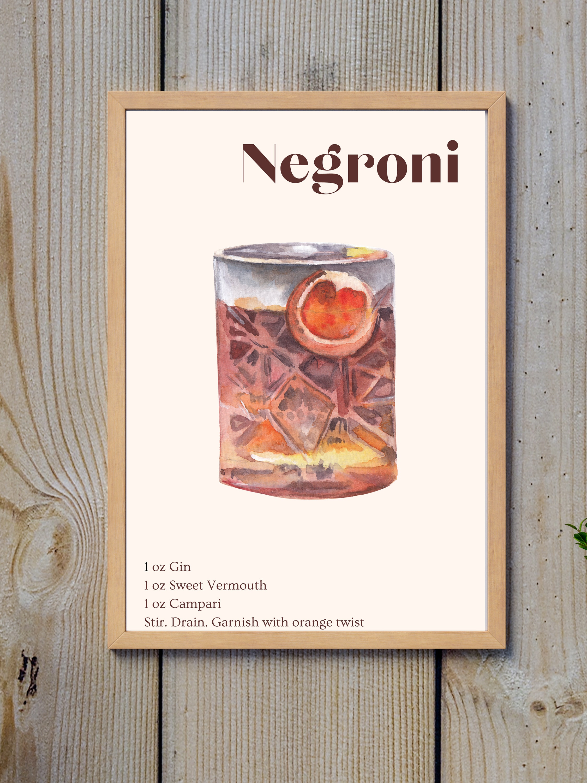 Retro Negroni Recipe Wall Art, Watercolor Cocktail Poster, Cocktail ...