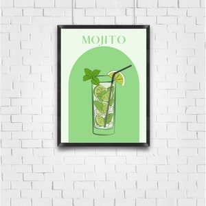 Retro Mojito Wall Art, Digital Download Cocktail Poster, Retro Cocktail ...