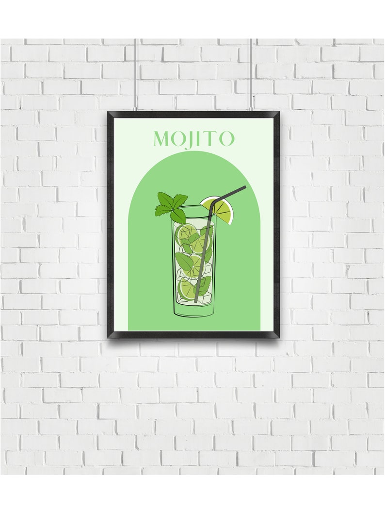 Retro Mojito Wall Art, Digital Download Cocktail Poster, Retro Cocktail ...
