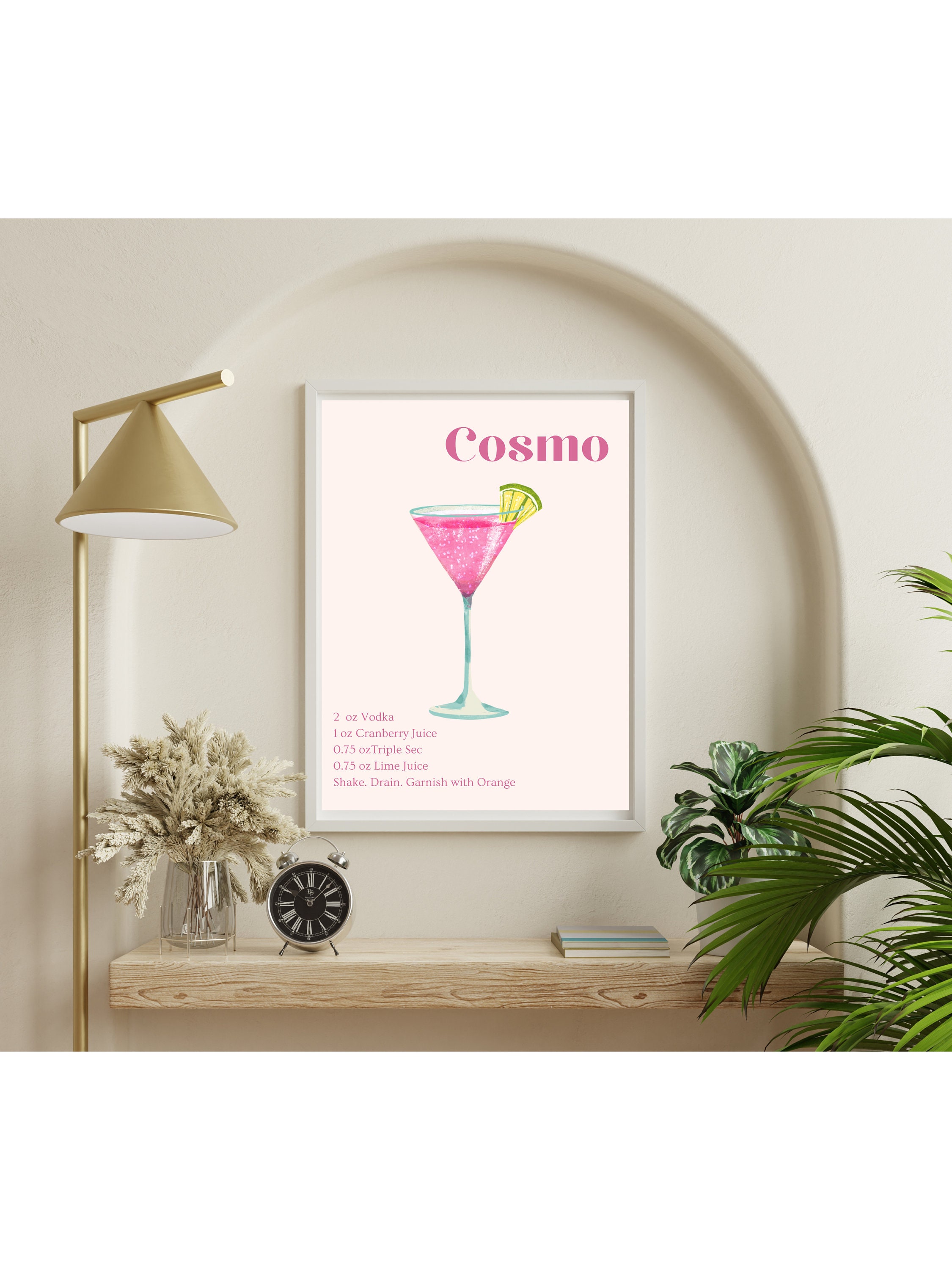 Retro Cosmo Recipe Wall Art, Watercolor Cocktail Poster, Cocktail ...
