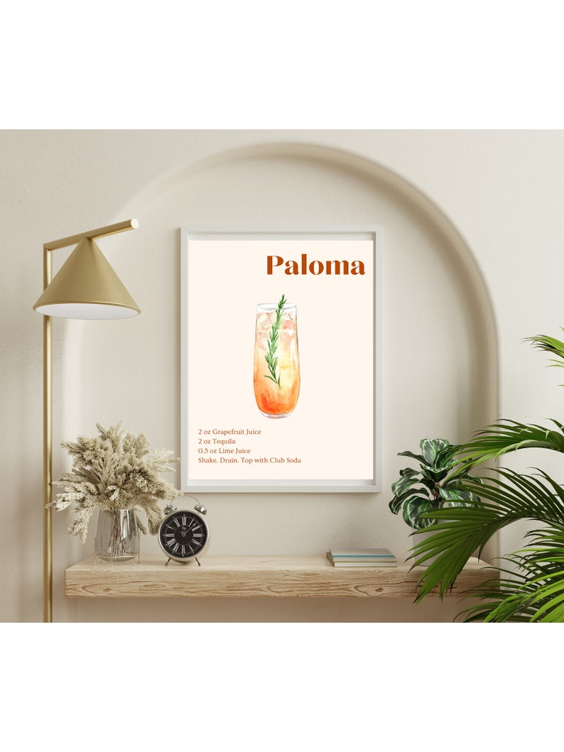Retro Paloma Recipe Wall Art, Watercolor Cocktail Poster, Cocktail ...