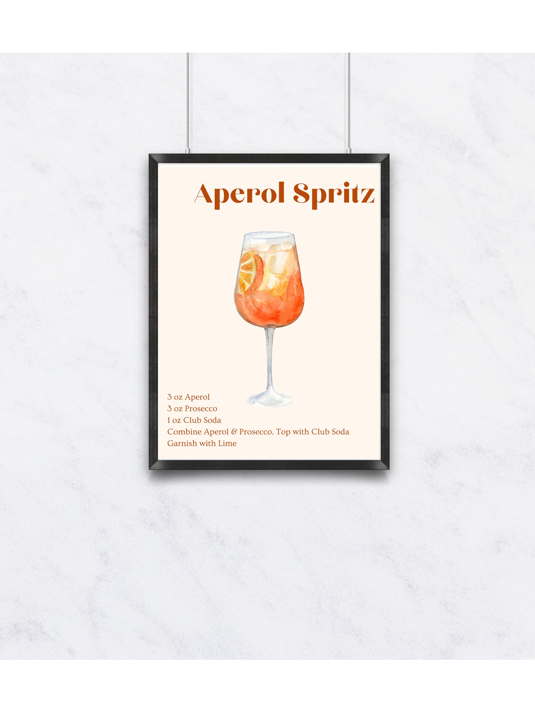 Retro Aperol Spritz Recipe Wall Art, Watercolor Cocktail Poster ...