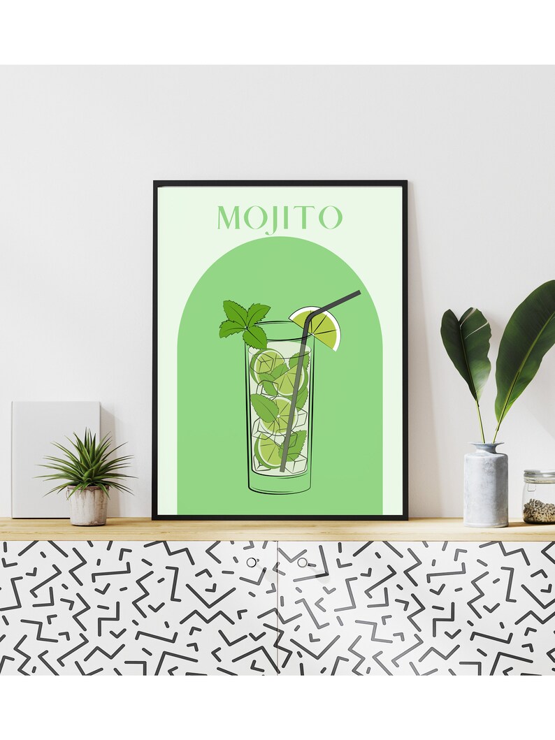 Retro Mojito Wall Art, Digital Download Cocktail Poster, Retro Cocktail ...