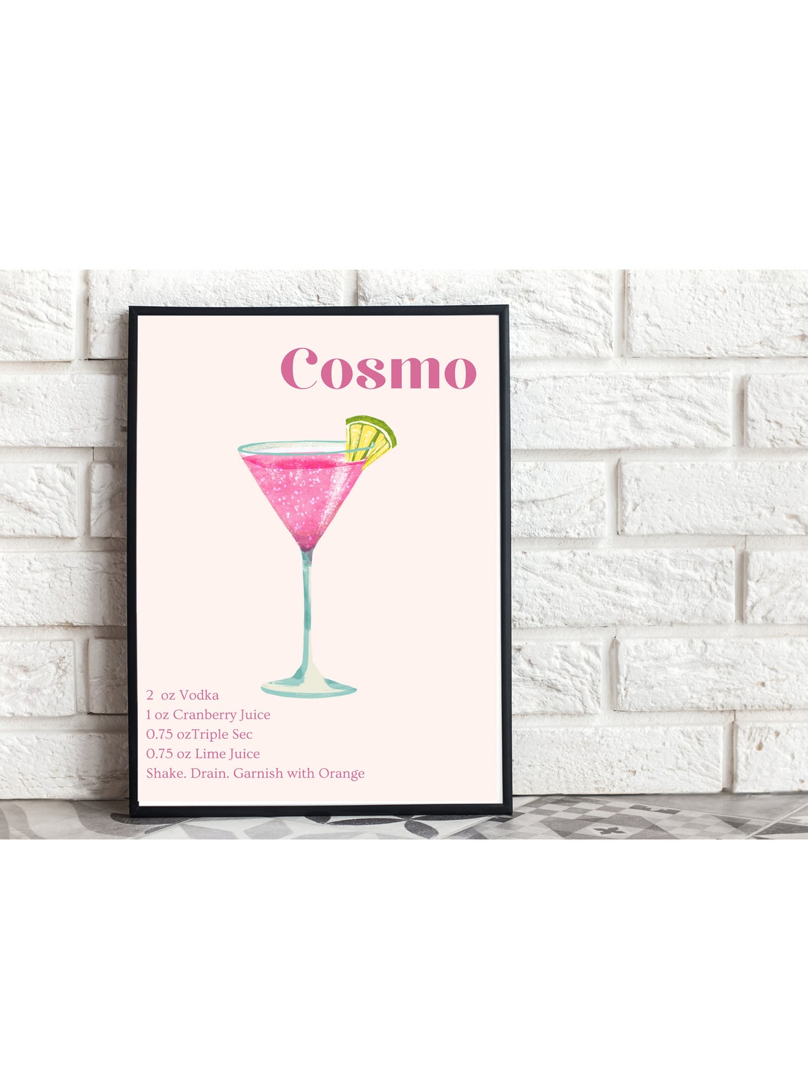 Retro Cosmo Recipe Wall Art, Watercolor Cocktail Poster, Cocktail ...