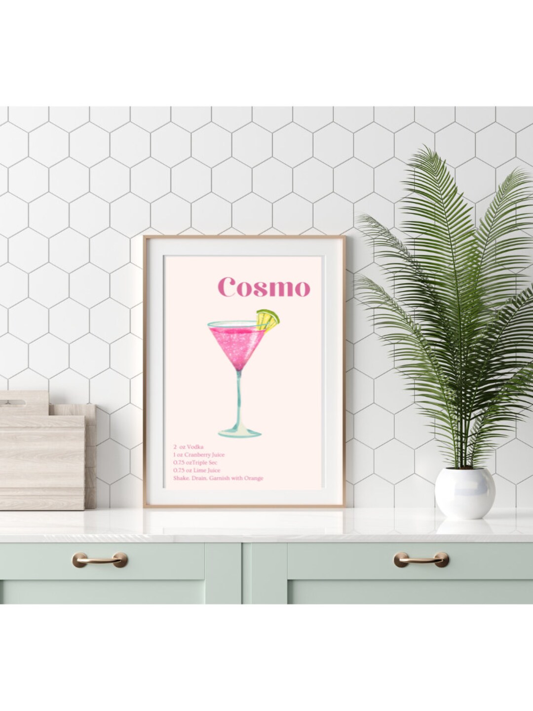 Retro Cosmo Recipe Wall Art, Watercolor Cocktail Poster, Cocktail ...