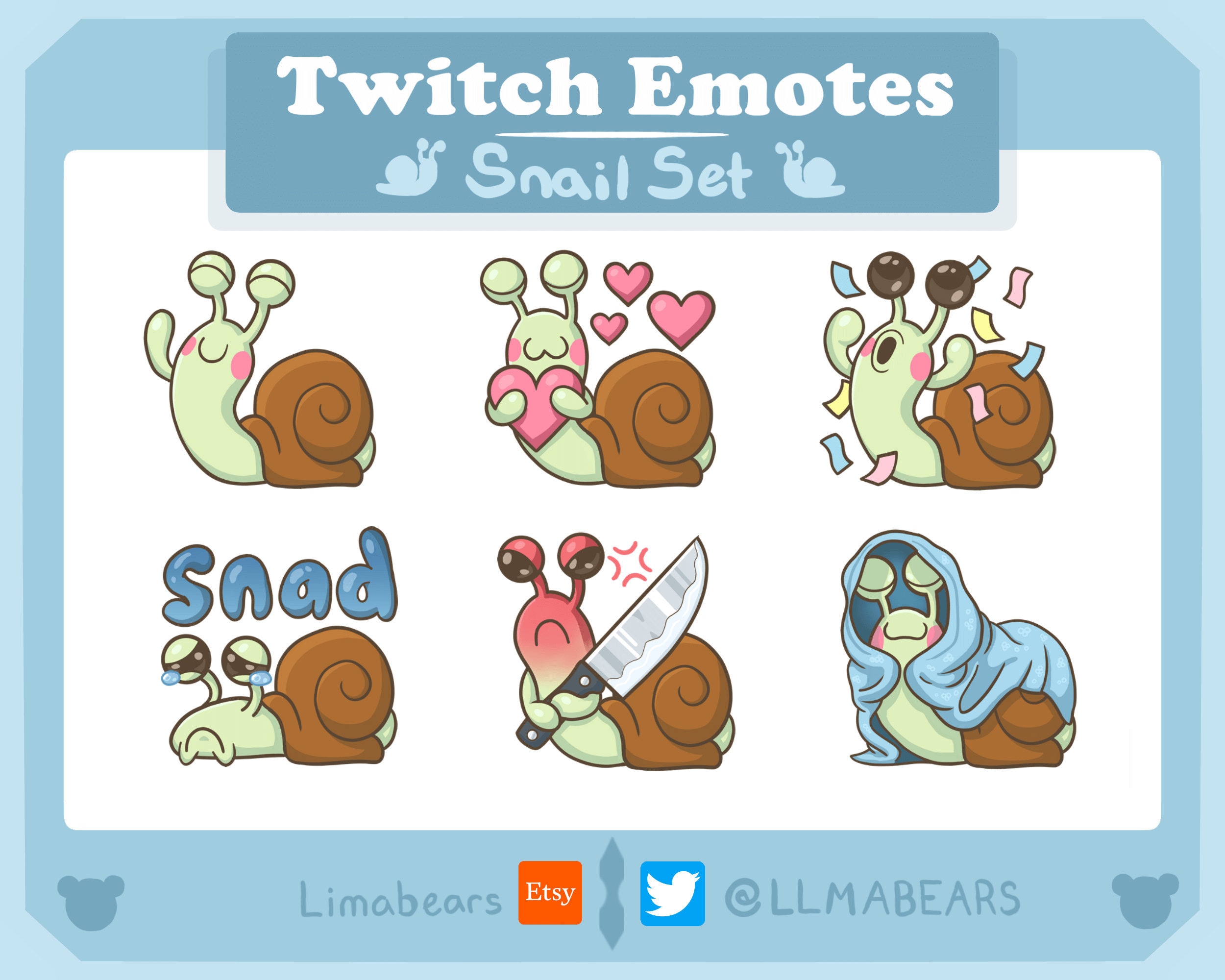 Cute Snail Twitch Emote Pack (6) - Etsy