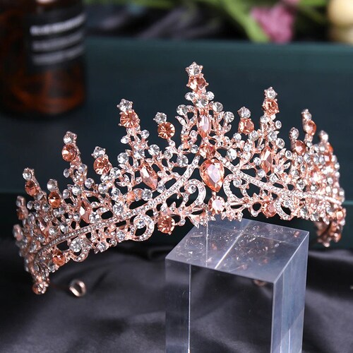 Pink Peach Tiara Crystal Wedding Crown Rhinestone Bridal - Etsy