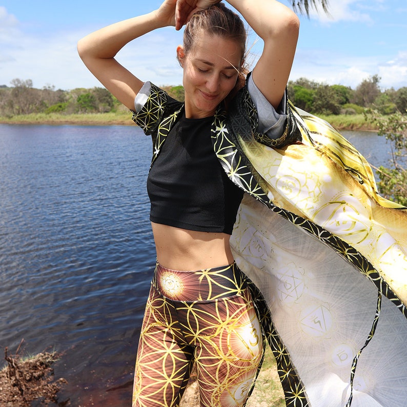 Black and Gold Chakras Angels Wings Spirit Robe Kimono Style Satin ...