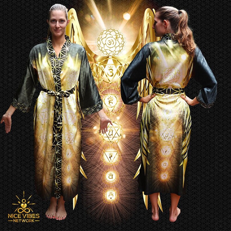 Black and Gold Chakras - Angels Wings - Spirit Robe - Kimono Style ...