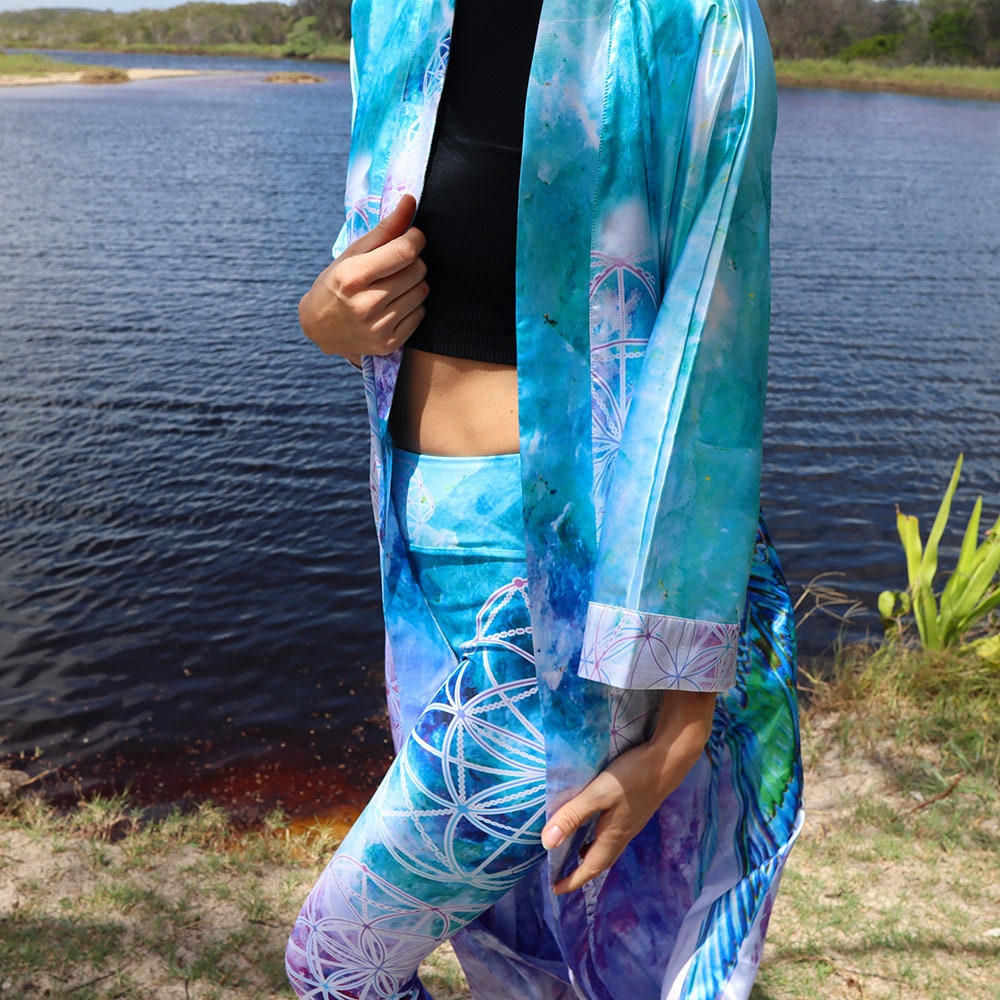 Fluorite Angels Wings Spirit Robe Kimono Style Satin Sacred Geometry ...