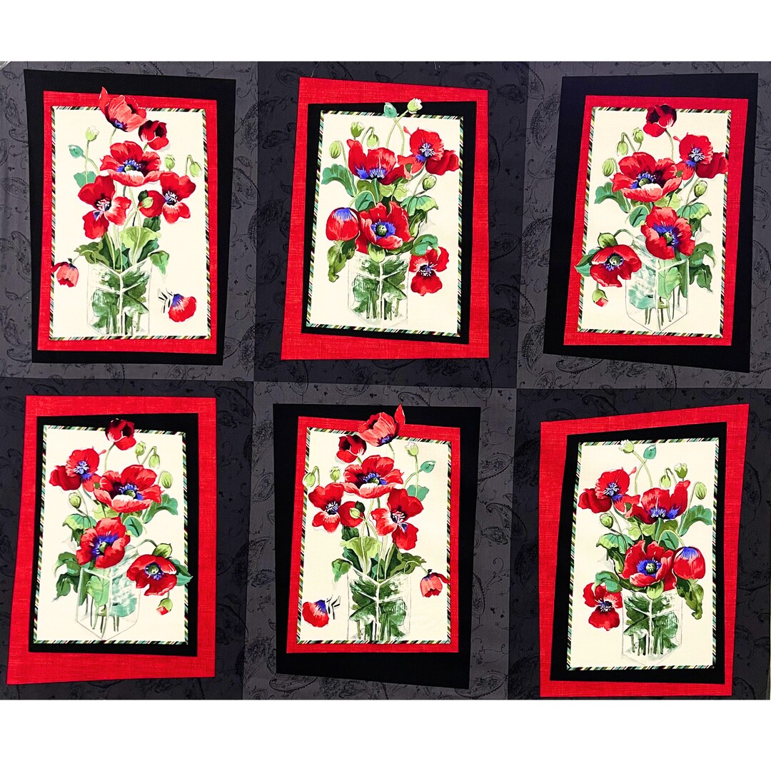 Fresh Cut Poppies Panel Fabric RARE, by Michele D' Amore | Timeless ...
