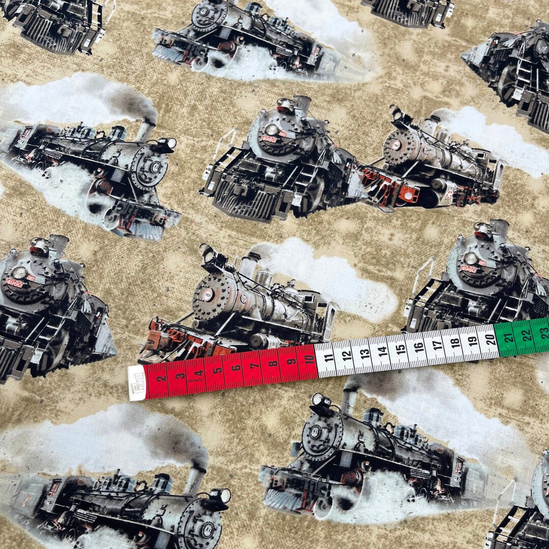 Railway Express, Cream Background Vintage Trains, Rare Fabric, Quilting ...