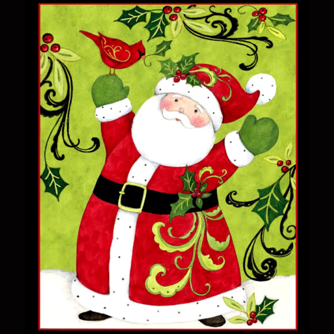 Swirl Santa Fabric Panel - Red Cardinal Quilting Cotton - Etsy