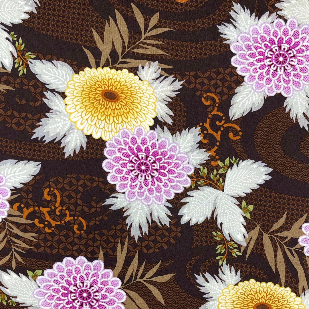 Kimono Garden Japanese Floral Fabric, Cotton Quilting Fabric by Pippa ...