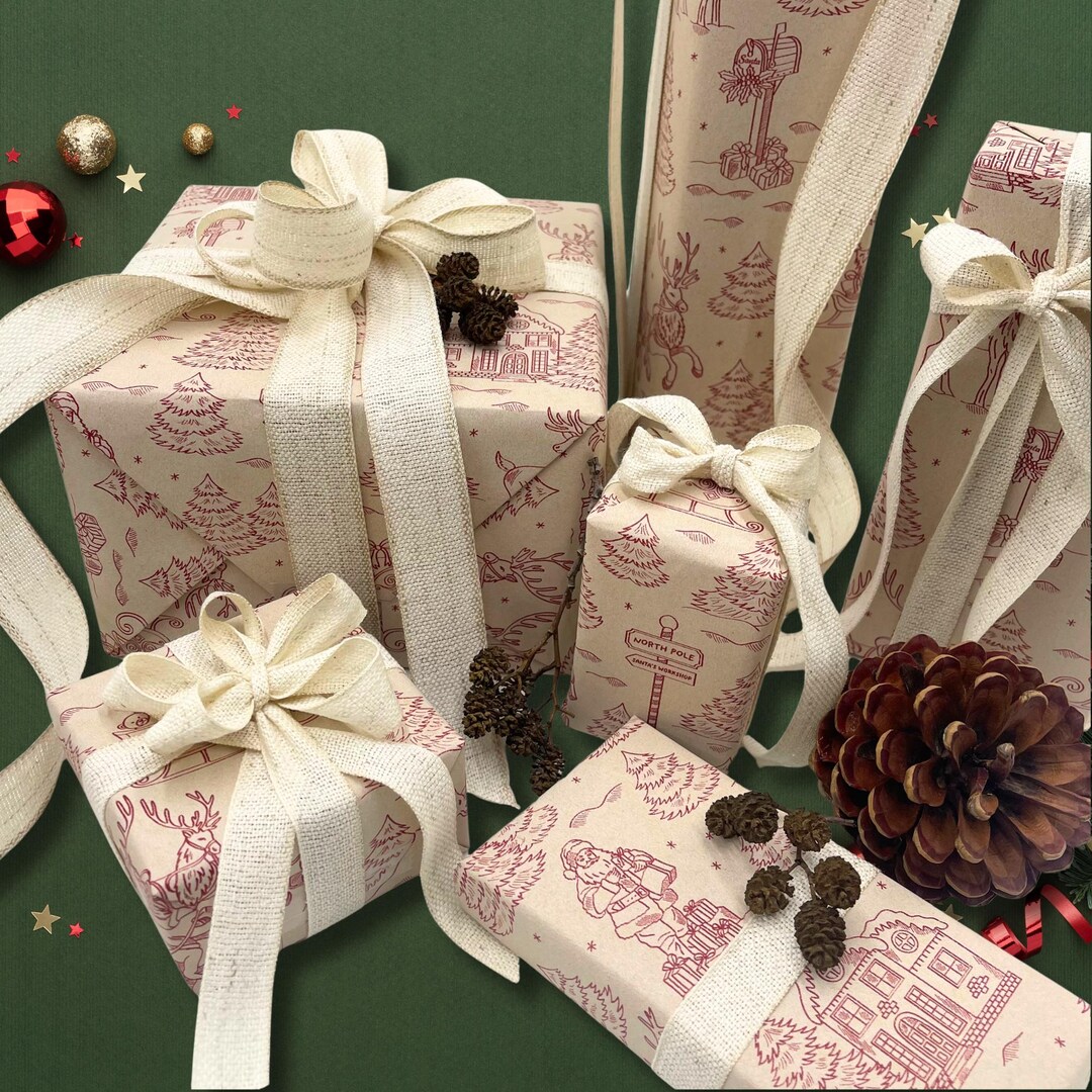 Christmas Toile Gift Wrapping Paper – 80gsm 60cm Wide | Festive ...