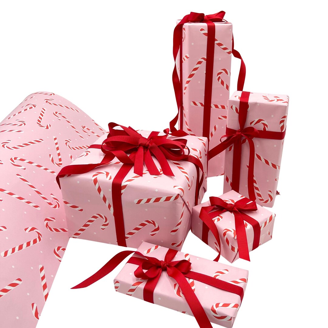Candy Cane Pink Gift Wrapping Paper – Festive Christmas Wrap | 80gsm ...