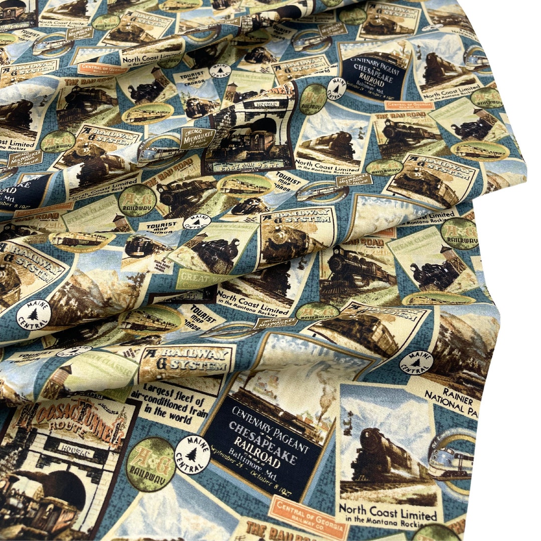 Locomotion, Trains, Vehicle Fabric, Rare Fabric, Quilting Cotton Fabric ...