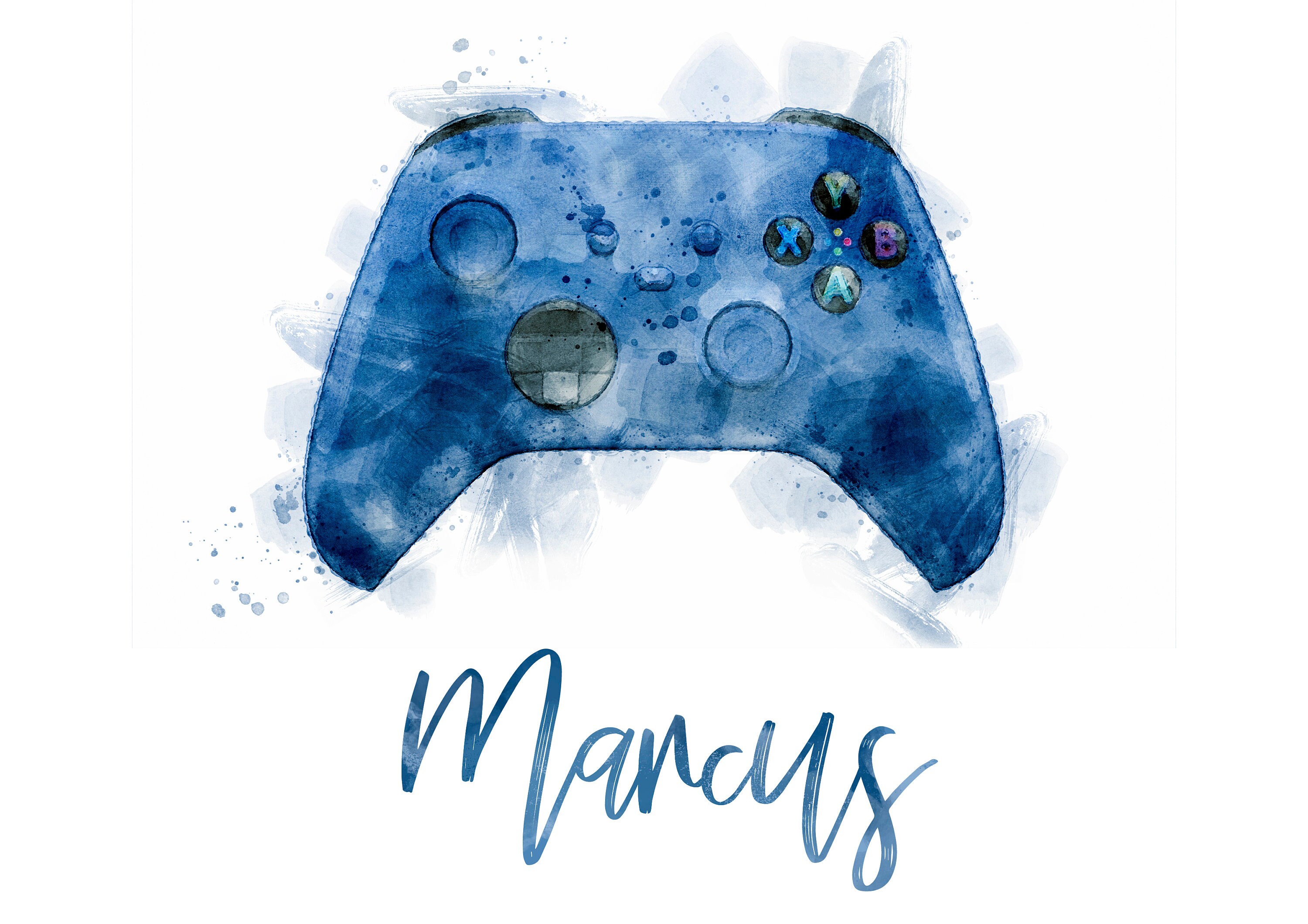 Game Controller Art Print BLUE Personalised Gaming Artwork - Etsy UK