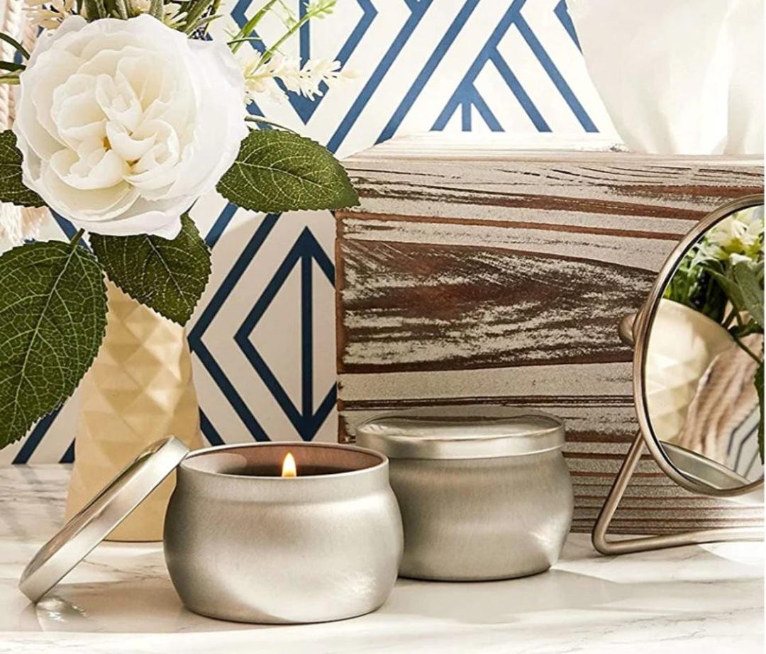 Small 4oz. Candle Tins With Lids, Round Containers for DIY Silver Metal ...