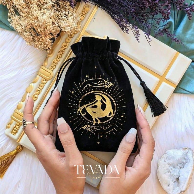 Black Velvet Tarot Bag: Golden Fairy Pouch, Wiccan Rituals Witchy Gift ...