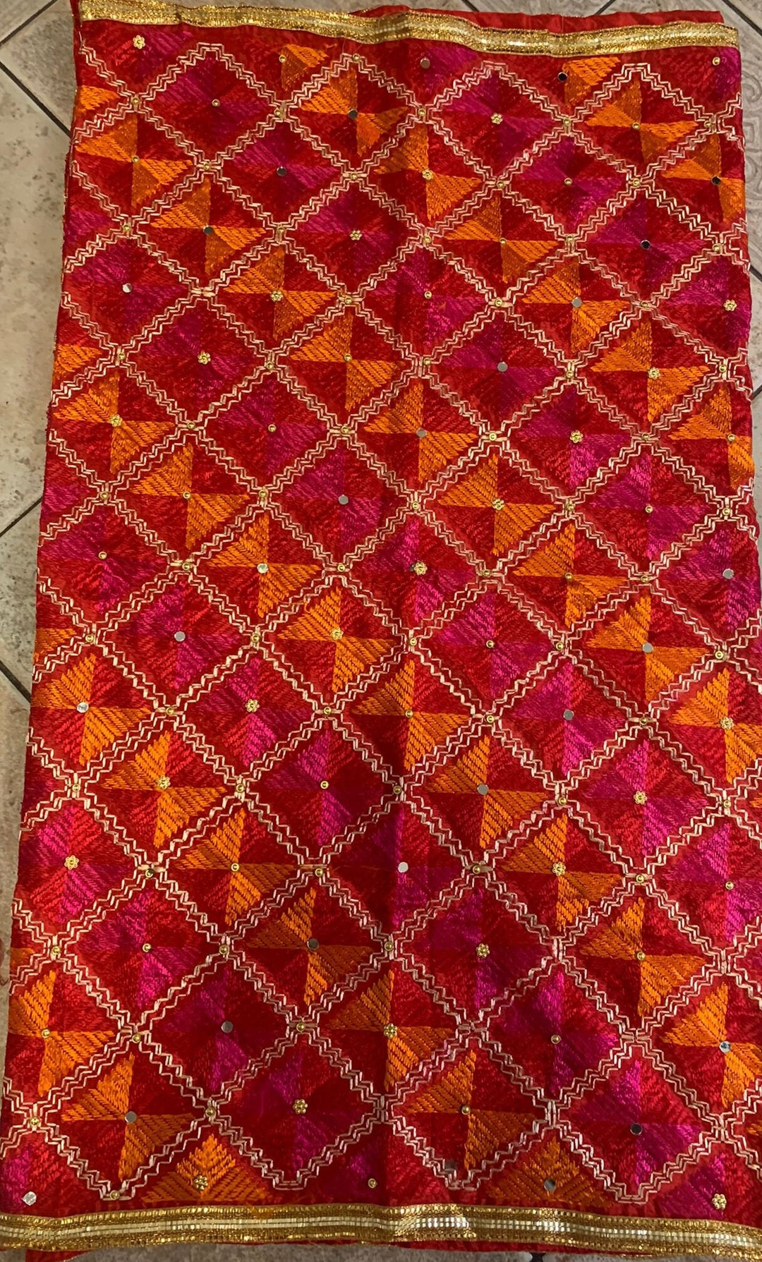 Handmade Traditional Elegant Orange Pink Colour Phulkari - Etsy