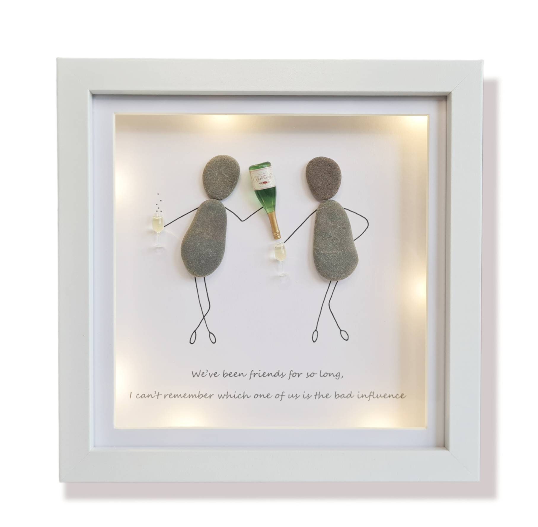 Pebble Art Friends.pebble Art Family.box Frame With Lights.wine Glass ...