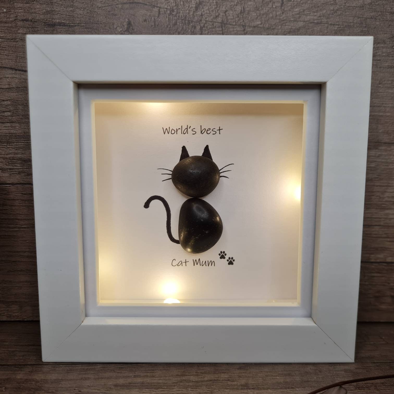 Pebble Art Family. Mothers Day Pebble Cat Art Framed Gift. - Etsy UK