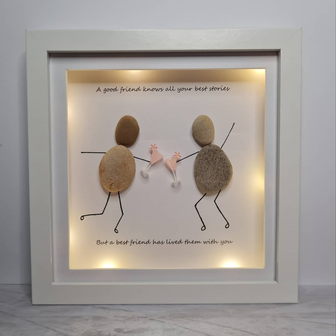 Pebble Art Friends. Box Frame Pebble Art Family With Lights. Pink ...