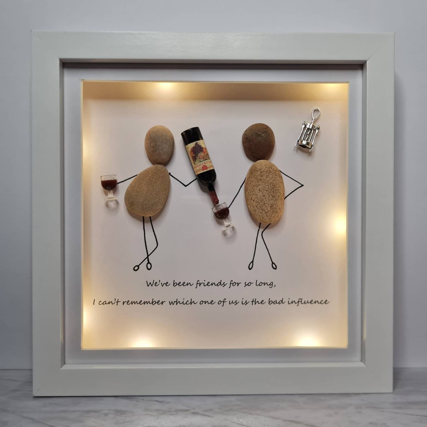 Pebble Art Friends.pebble Art Family.box Frame With Lights.wine Glass ...