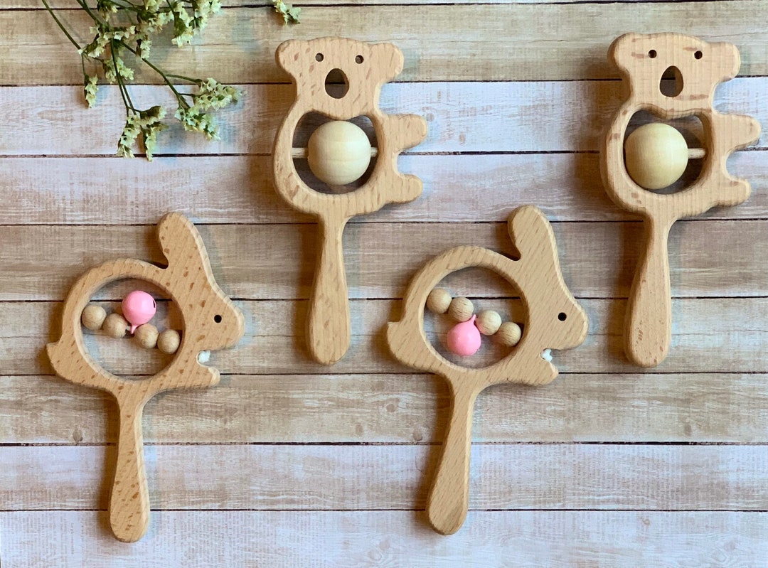 Koala Wood Rattle / Bunny Wood Rattle / Neutral Baby Toy/ Natural Wood ...