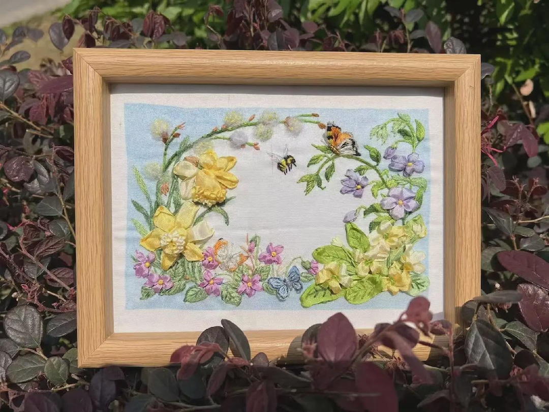 3D Silk Ribbon Embroidery and Stumpwork Kit for Beginner With Tutorial Video Spring Floral ...