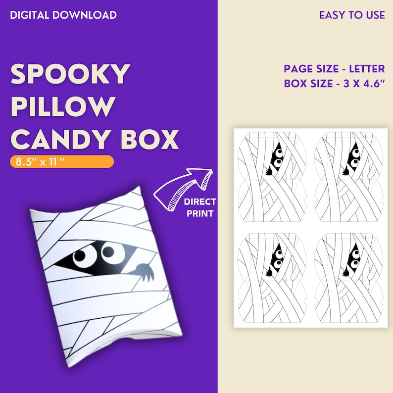 DIY Mummy Eye Halloween Pillow Candy Box Template, Custom Kids Party ...