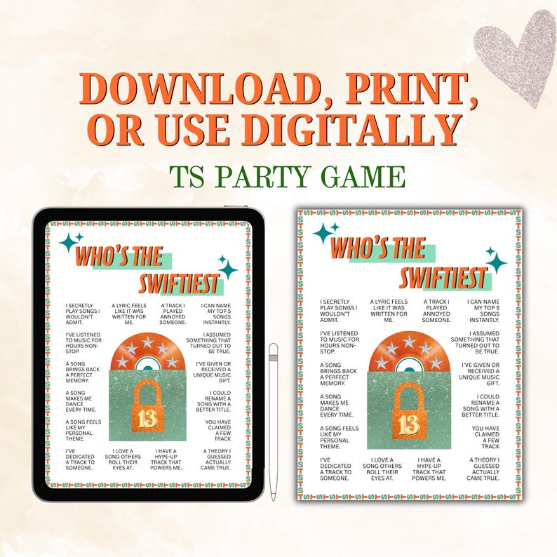 Who's the Swiftest - Showgirl Printable Party Games | Pop Album ...