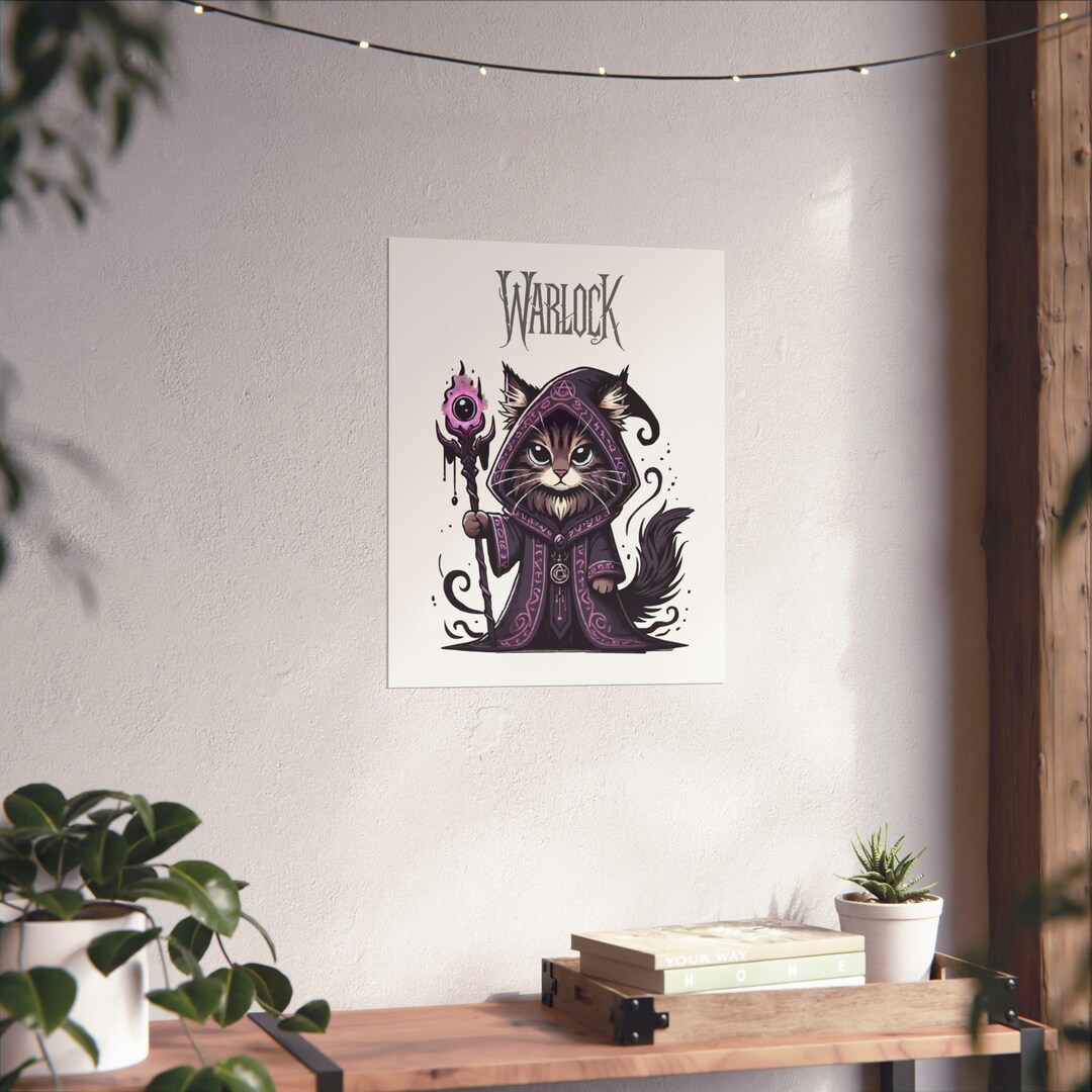 Whimsical Cat Warlock Fine Art Poster - Magical Wall Art, Cat Lover ...