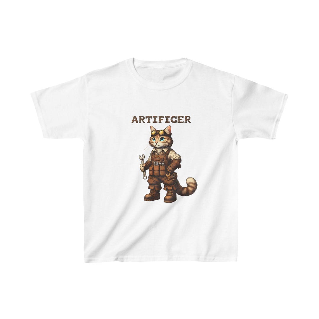 Dnd Artificer Cat Kids Tee - Whimsical Cotton Shirt for Young Wizards ...