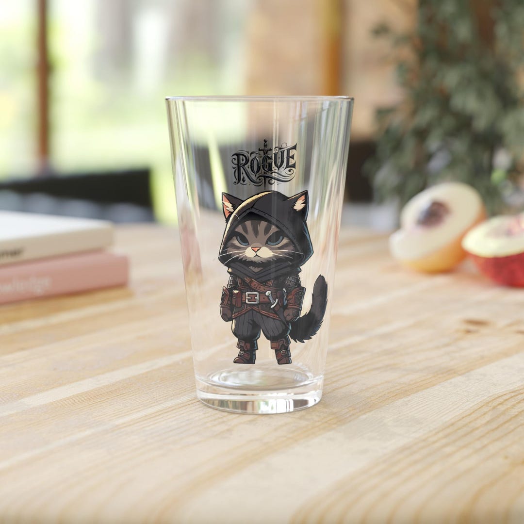 Dnd Rogue Cat Pint Glass - Fun 16oz Drinking Glass for Gamers & Fantasy ...
