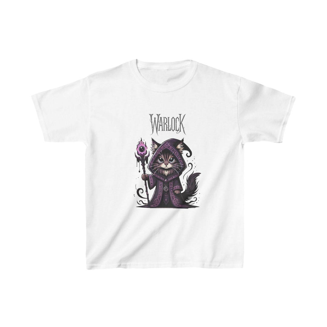 Dnd Warlock Cat Kids Tee - Whimsical Cotton Shirt for Young Wizards ...