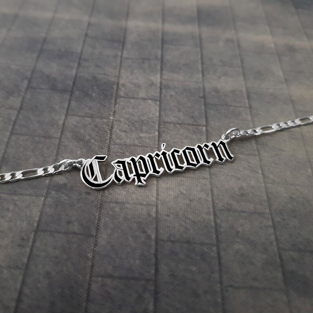 Capricorn Necklace, Gothic Zodiac Necklace, Old English Style Capricorn ...
