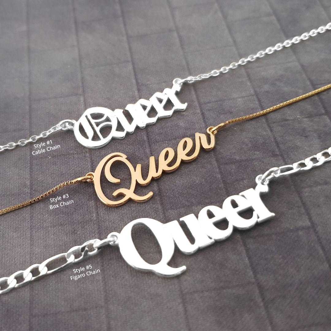 Queer Necklace, Queer Name Necklace, Queer Pendant, Pride Nameplate ...