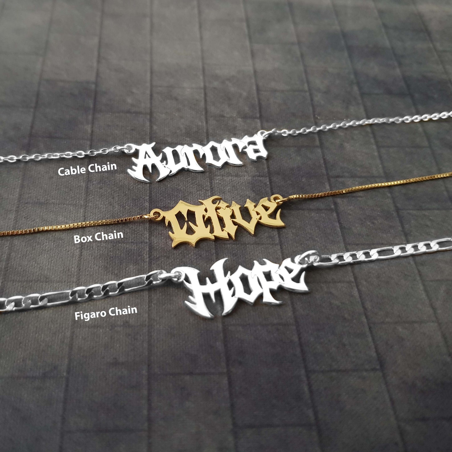 Gothic Nameplate Necklace Customized Old English Name Plate - Etsy