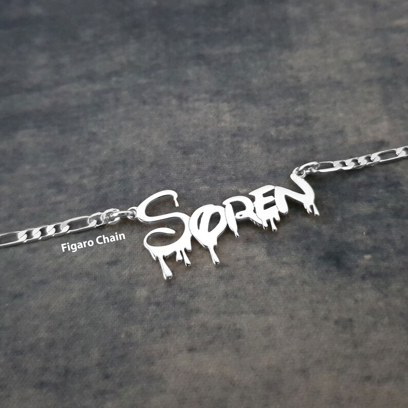 Gothic Name Necklace for Kids Gothic Drip Font Nameplate - Etsy