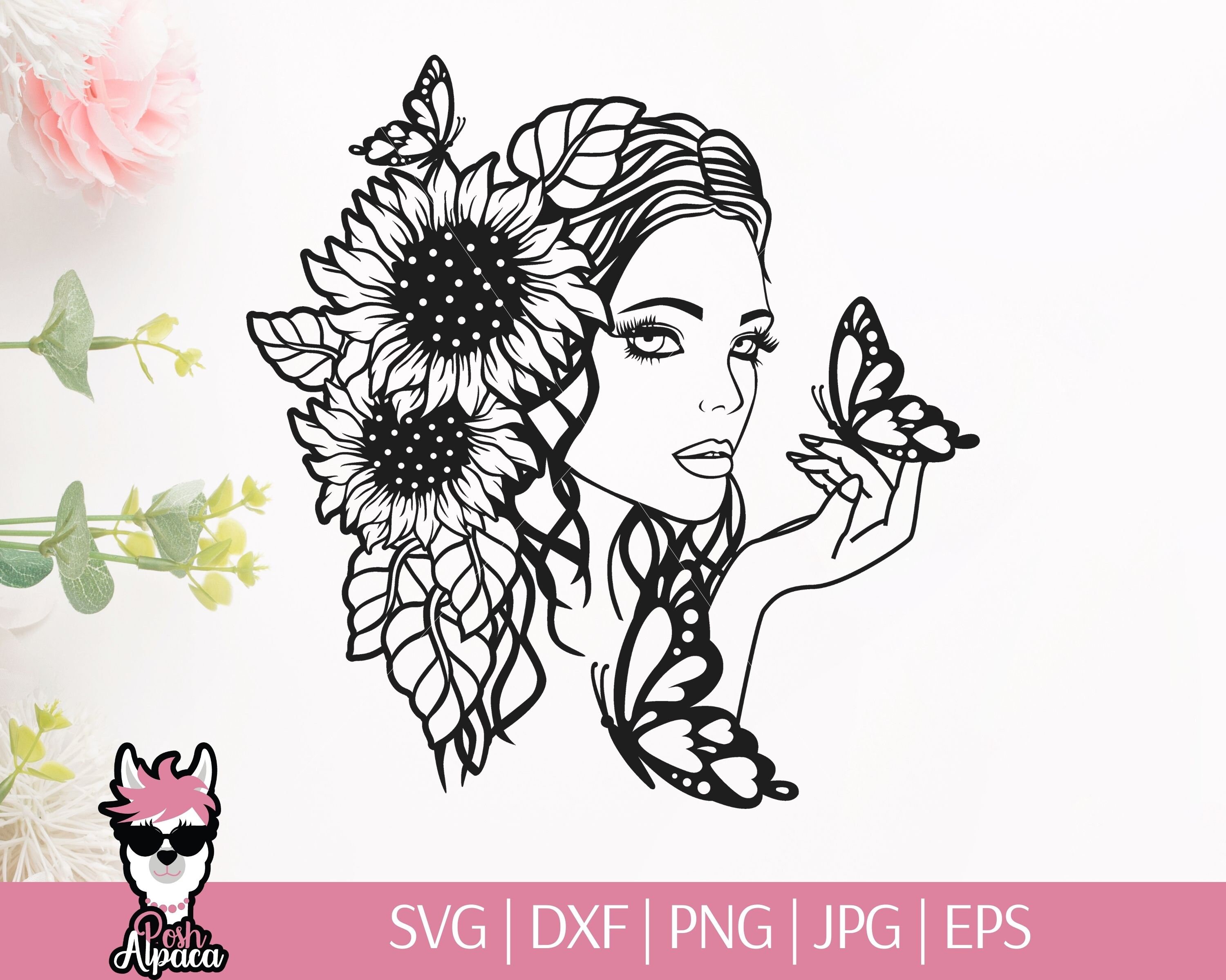 Girl With Flowers Svg Sunflower Svg Butterfly Svg Files for - Etsy Canada