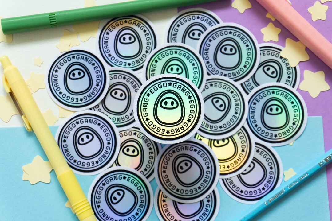 Eggo Gang Holographic Vinyl Die Cut Sticker Easy Peel Backing Cute ...