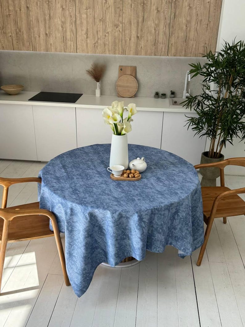 Jeans Blue Marble Waterproof Tablecloth Custom Sizes, Stain Resistant ...