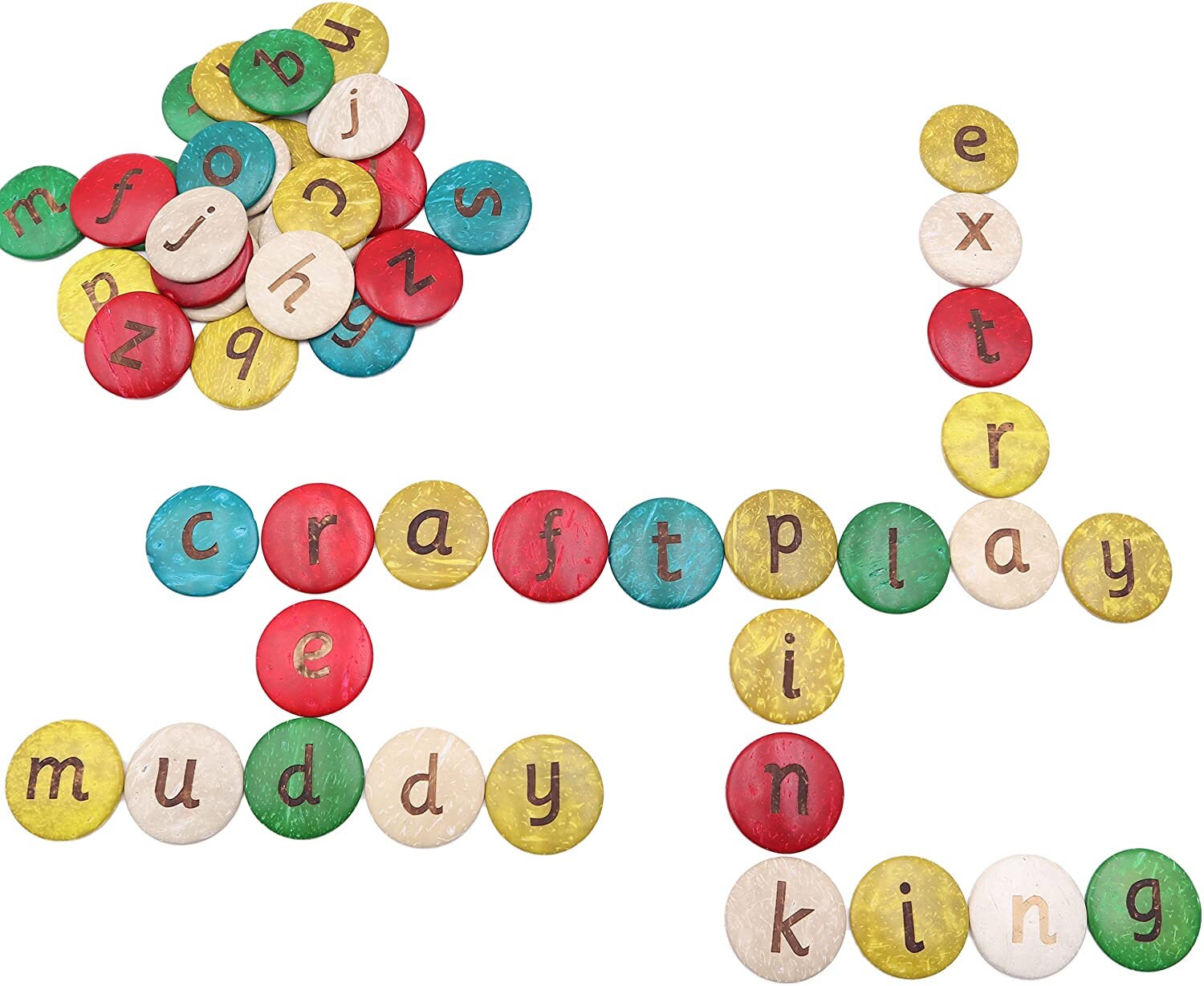 Lowercase letters alphabet colourful coconut shell discs 35mm | Etsy