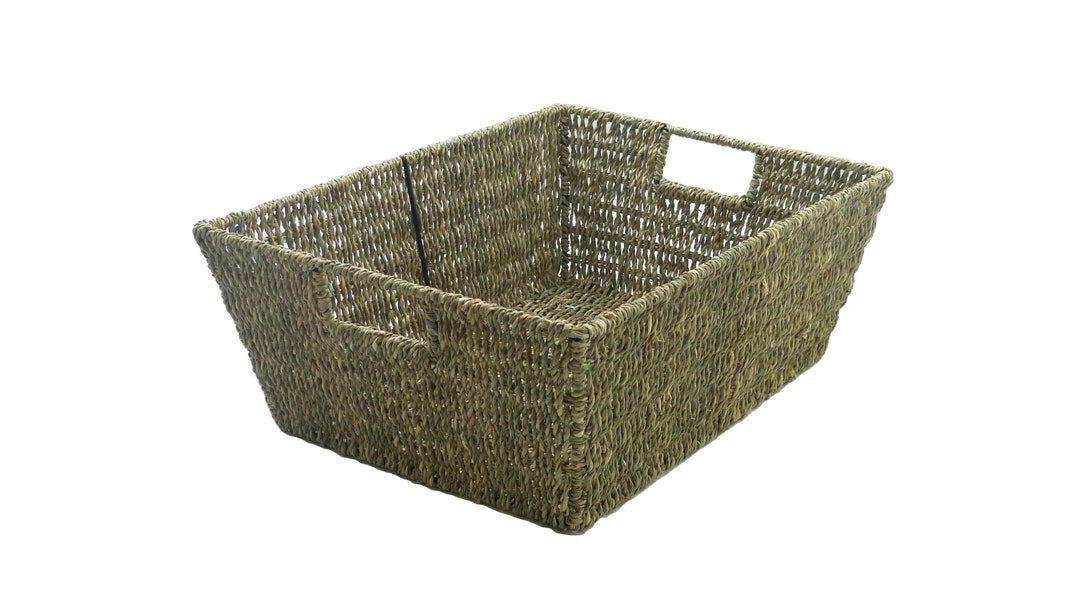 Seagrass Weave Basket Strong Metal Frame Natural Crafts Home Decoration ...