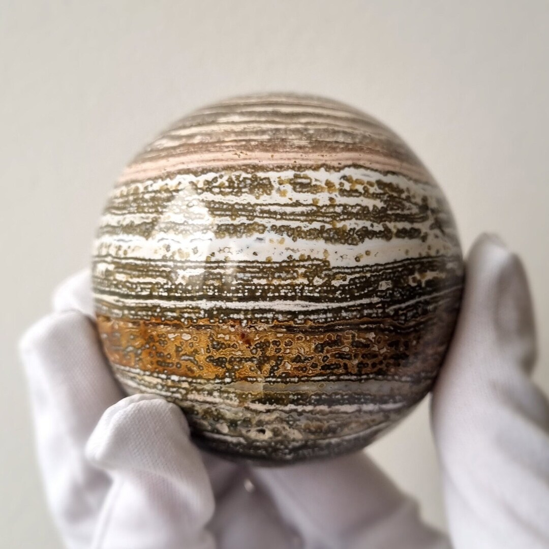 Banded Orbicular Ocean Jasper Sphere With Clear Quartz Inclusion - Etsy