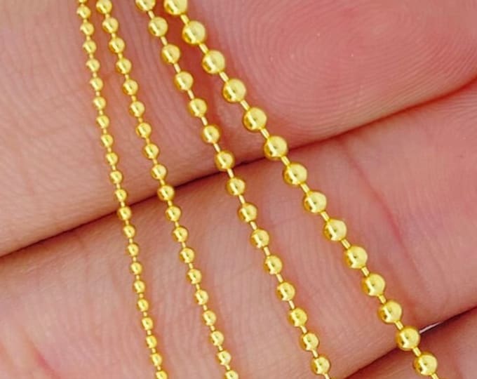 14K Solid Gold Ball Chain Ball Dainty Chain Gold Ball Necklace Bead ...