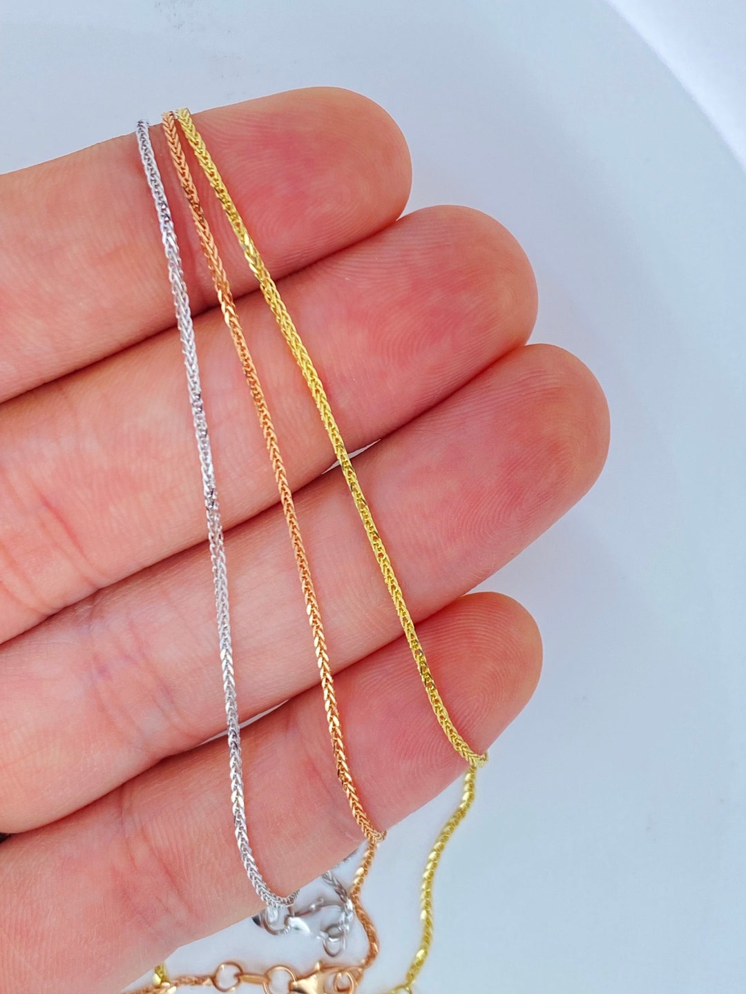 Solid 14K Gold Wheat Square Spiga Diamond Cut Chain, ITALIAN 14K Gold ...