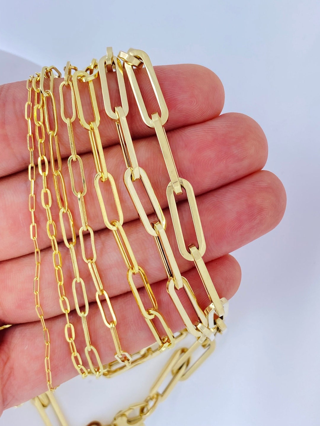 Solid 14K Gold Paperclip Chain Necklace 1.5mm 2.25mm 3mm 3.25mm 4.5mm 5 ...